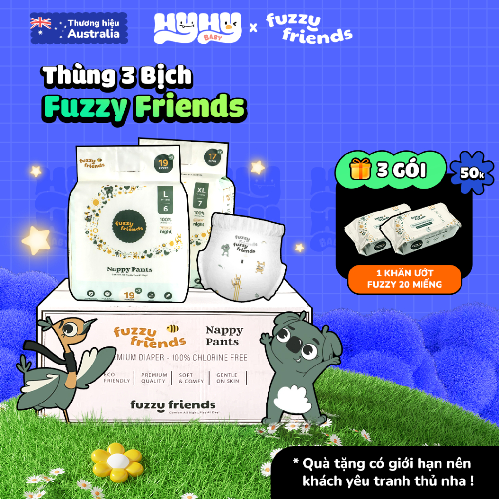 [COMBO 1 THÙNG 3 BỊCH] Tã Bỉm Đêm FUZZY FRIENDS Úc – Bỉm Bỉm Dán/Quần ...