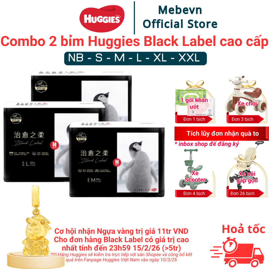 Combo 2 Bỉm/Tã Huggies Black Label, bỉm Huggies chính hãng siêu mềm ...