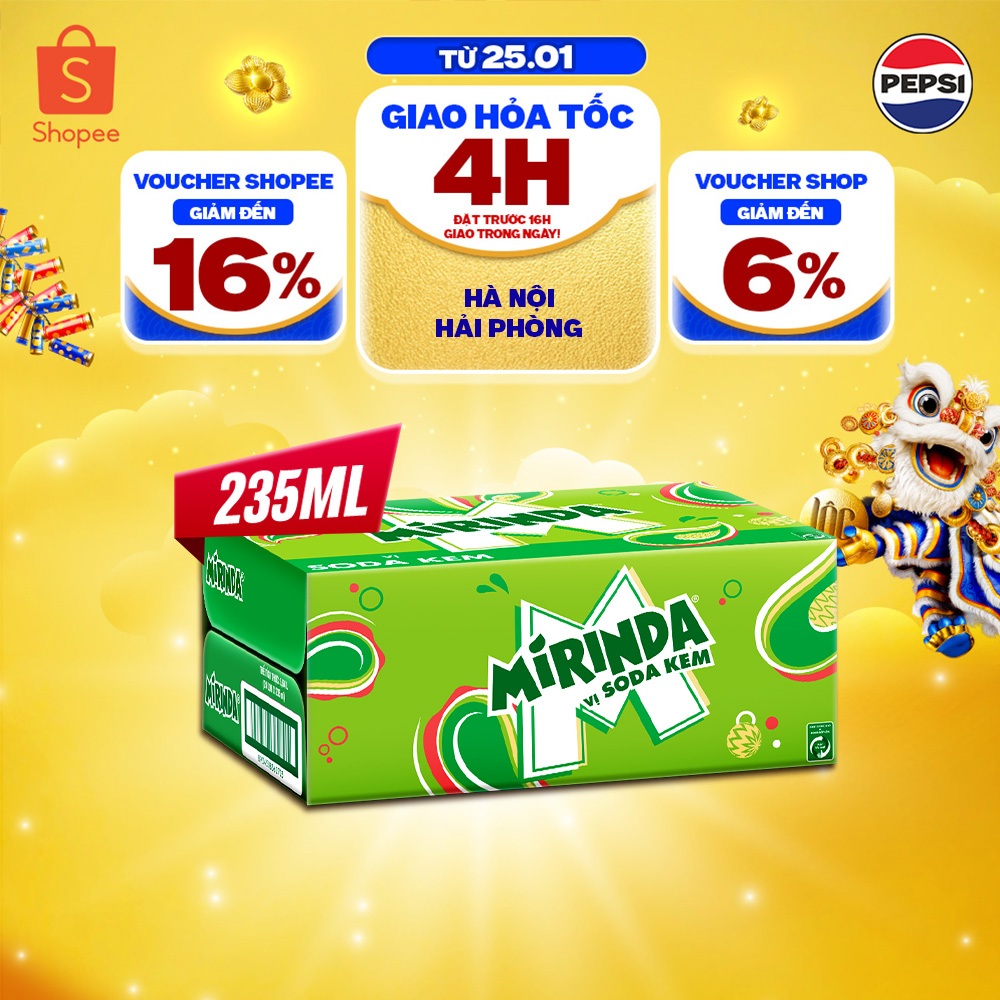 [SALE TẾT] Thùng 24 Lon Nước Ngọt Giải Khát Mirinda Soda Kem (235ml/lon ...