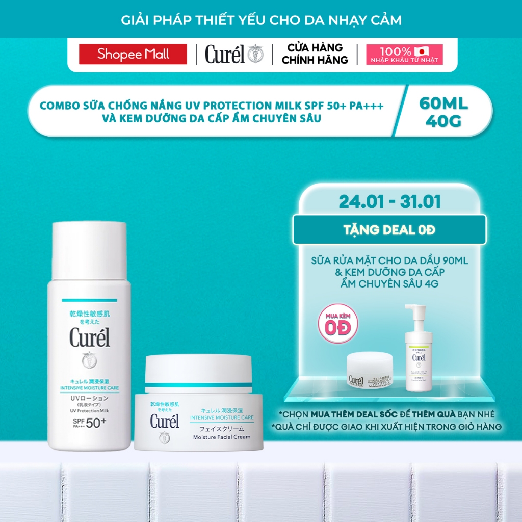 Combo sữa chống nắng Curel UV Protection Milk SPF 50+ PA+++ 60ml và Kem ...