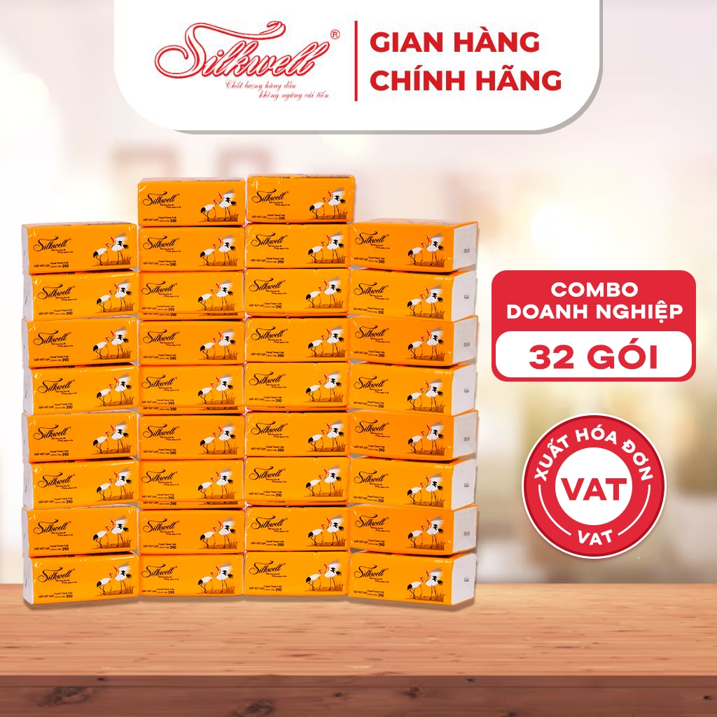Thùng 32 gói Khăn giấy rút lụa Silkwell Sếu 130 tờ 3 lớp, không mủn ...
