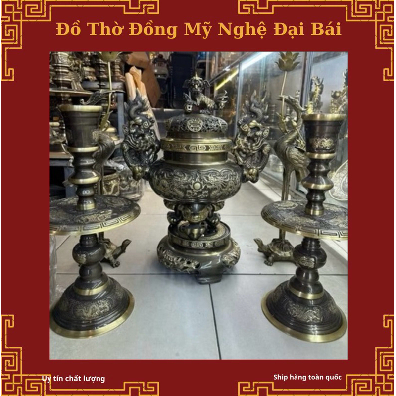 bộ đỉnh thoè bằng đồng hun màu giả cổ cao cấp 35cm-40cm-50cm-60cm ...