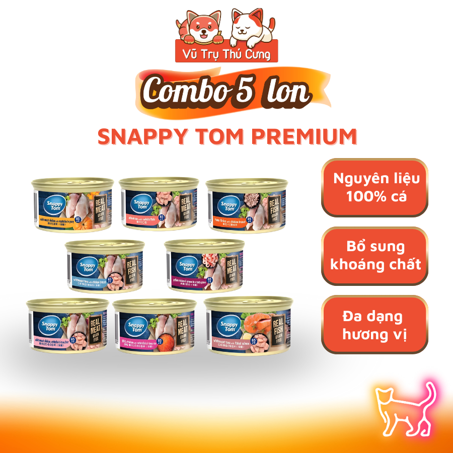Combo 5 lon Pate Snappy Tom Premium cho Mèo 85g | Shopee Việt Nam