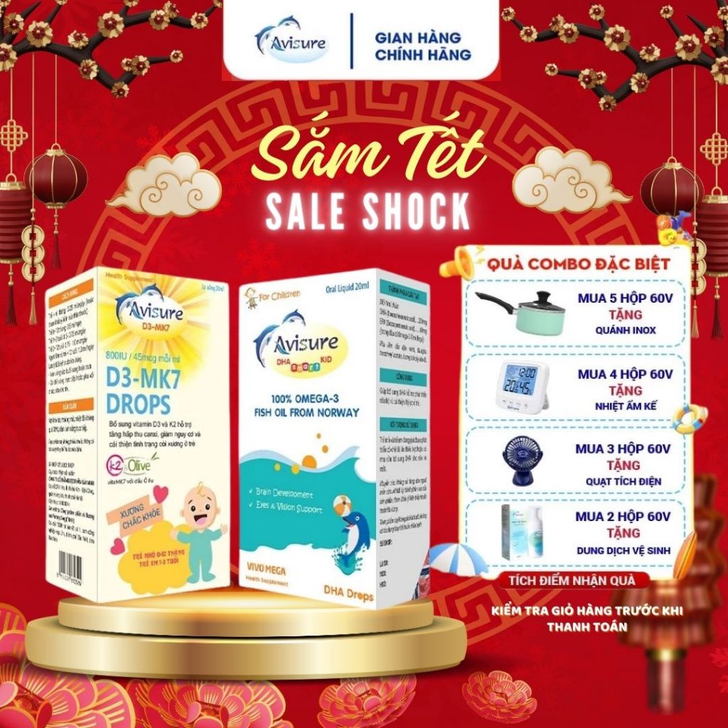 Combo Avisure D3MK7 và Avisure DHA smart kid hỗ trợ bé cao lớn, thông ...