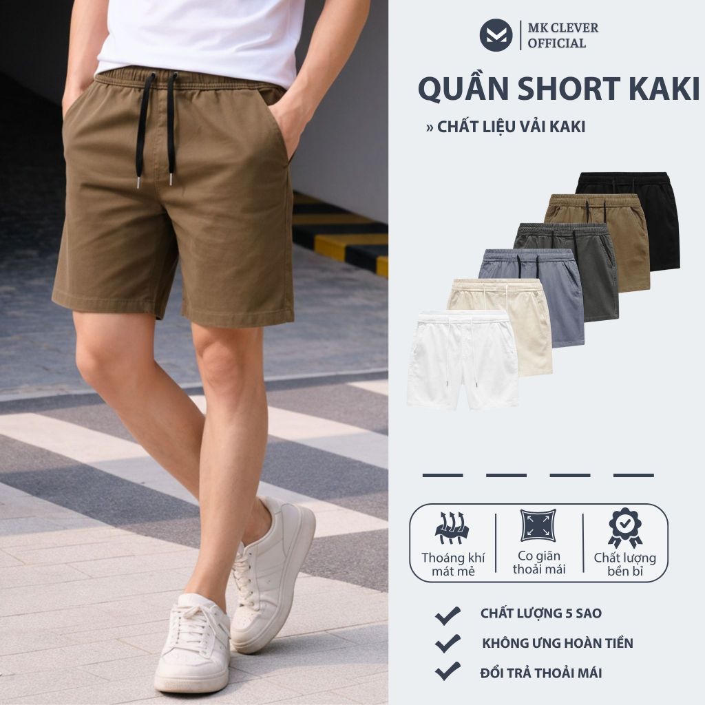 Quần short kaki basic MK CLEVER nam co giãn dầy dặn, cạp chun thoáng ...