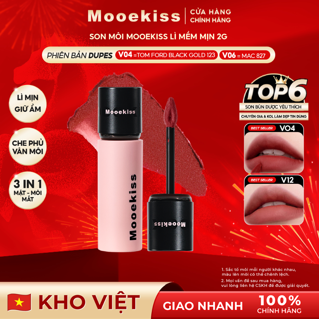 Son lì Mooekiss Lip Creamy Matte giúp tăng tone màu da, dịu nhẹ và dễ ...