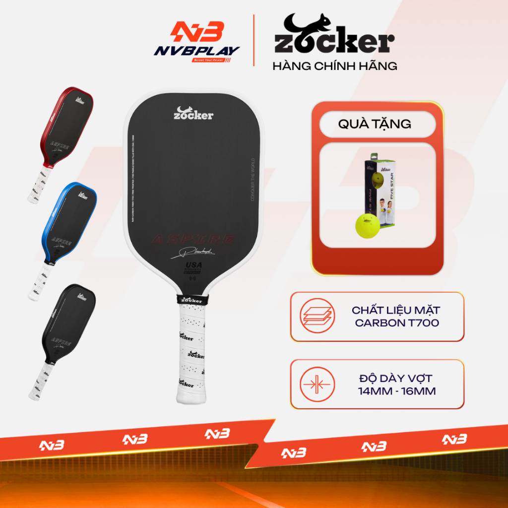 Vợt Pickleball Zocker Aspire ASP25 x Phúc Huỳnh - Carbon T700 (14mm ...