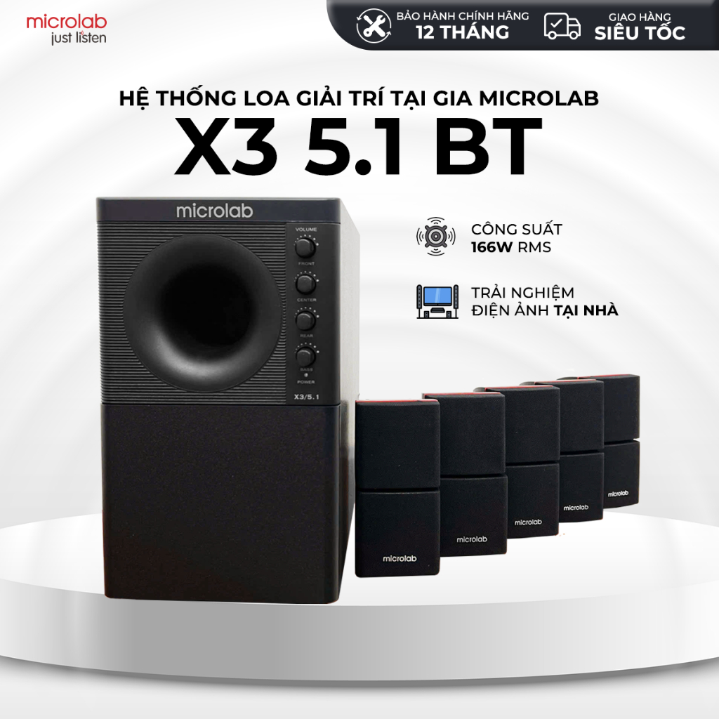 Hệ Thống Loa Giải Trí Tại Gia Microlab X3BT 5.1, Bluetooth 5.0, Công ...