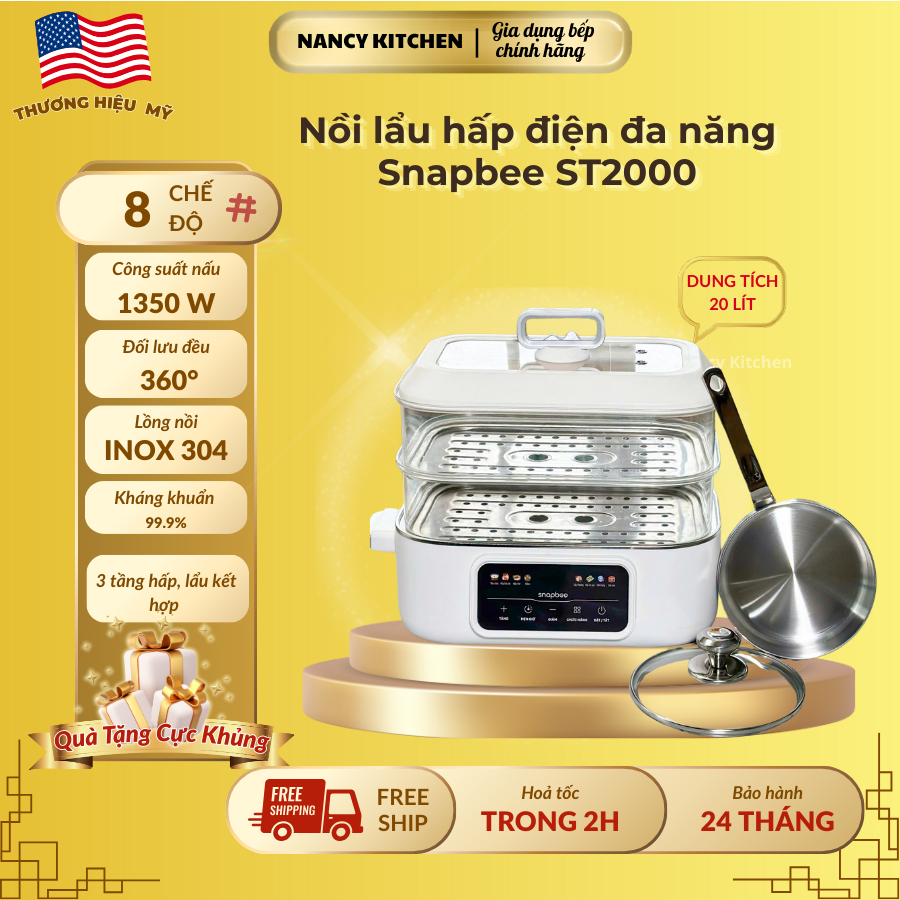 [Chính hãng] Nồi lẩu hấp điện đa năng Snapbee ST2000 pro-2 tầng-thể ...