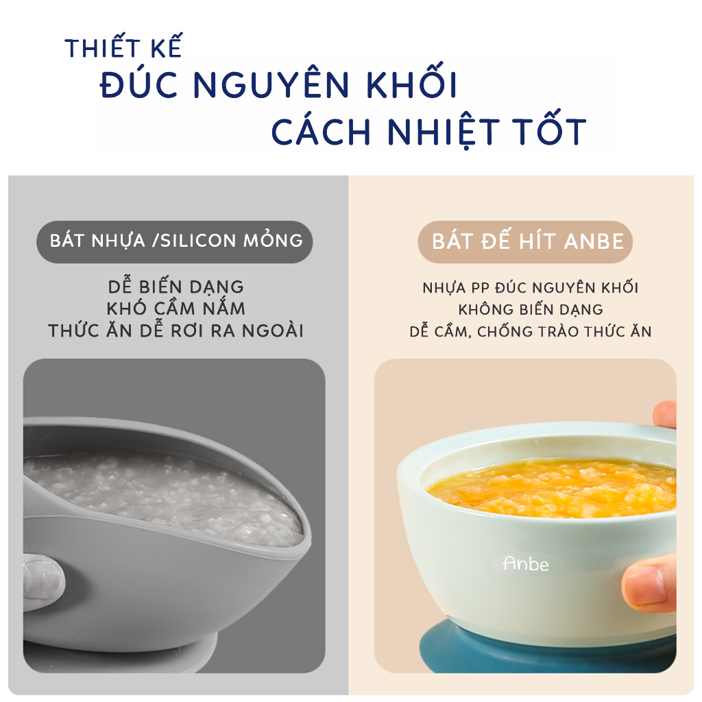 Chén Bát Ăn Dặm Chống Đổ Đế Hít Cho Bé Silicone ANBE Việt Nam Có Nắp ...