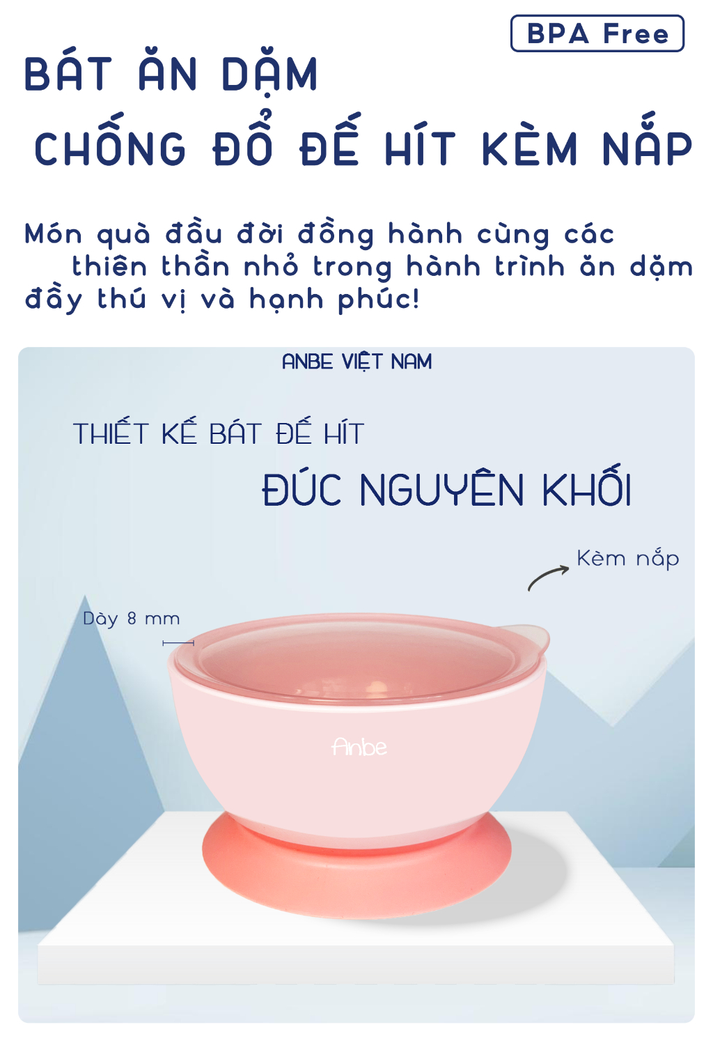 Chén Bát Ăn Dặm Chống Đổ Đế Hít Cho Bé Silicone ANBE Việt Nam Có Nắp ...
