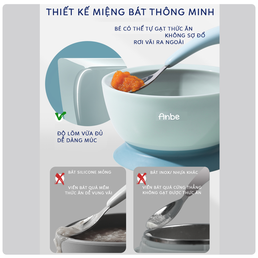 Chén Bát Ăn Dặm Chống Đổ Đế Hít Cho Bé Silicone ANBE Việt Nam Có Nắp ...