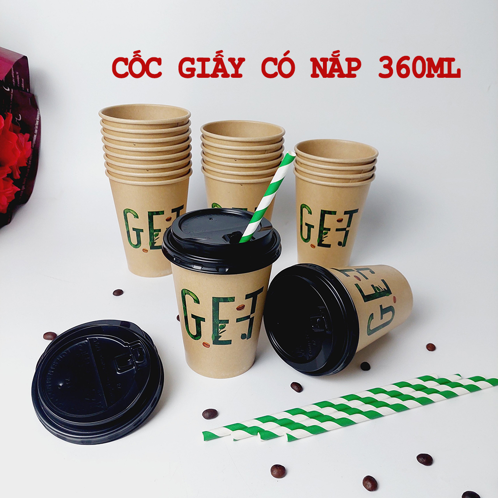 50 chiếc cốc giấy 360ml - 12oz GET nâu nắp đen ly giấy NHẬP KHẨU HÀN QUỐC | Shopee Việt Nam