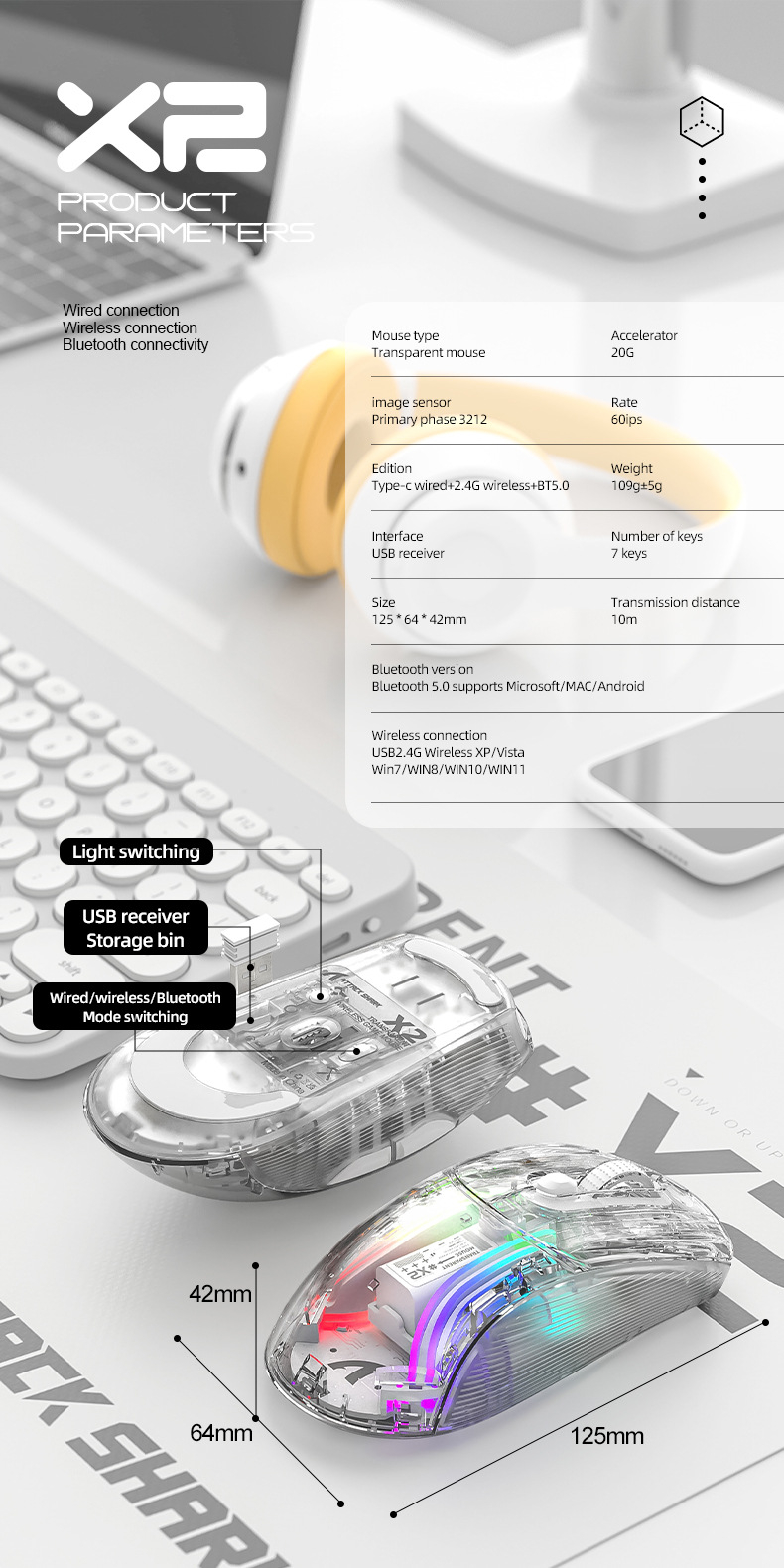 Chuột Gaming Không Dây 3 Mode Bluetooth, 2.4G Attack Shark X2 RGB Pro | Shopee Việt Nam