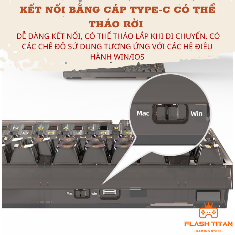 Bàn phím Cơ Trong Suốt X75 HOTSWAP 5 pin, Keycap trong suốt đẹp mắt Led ...