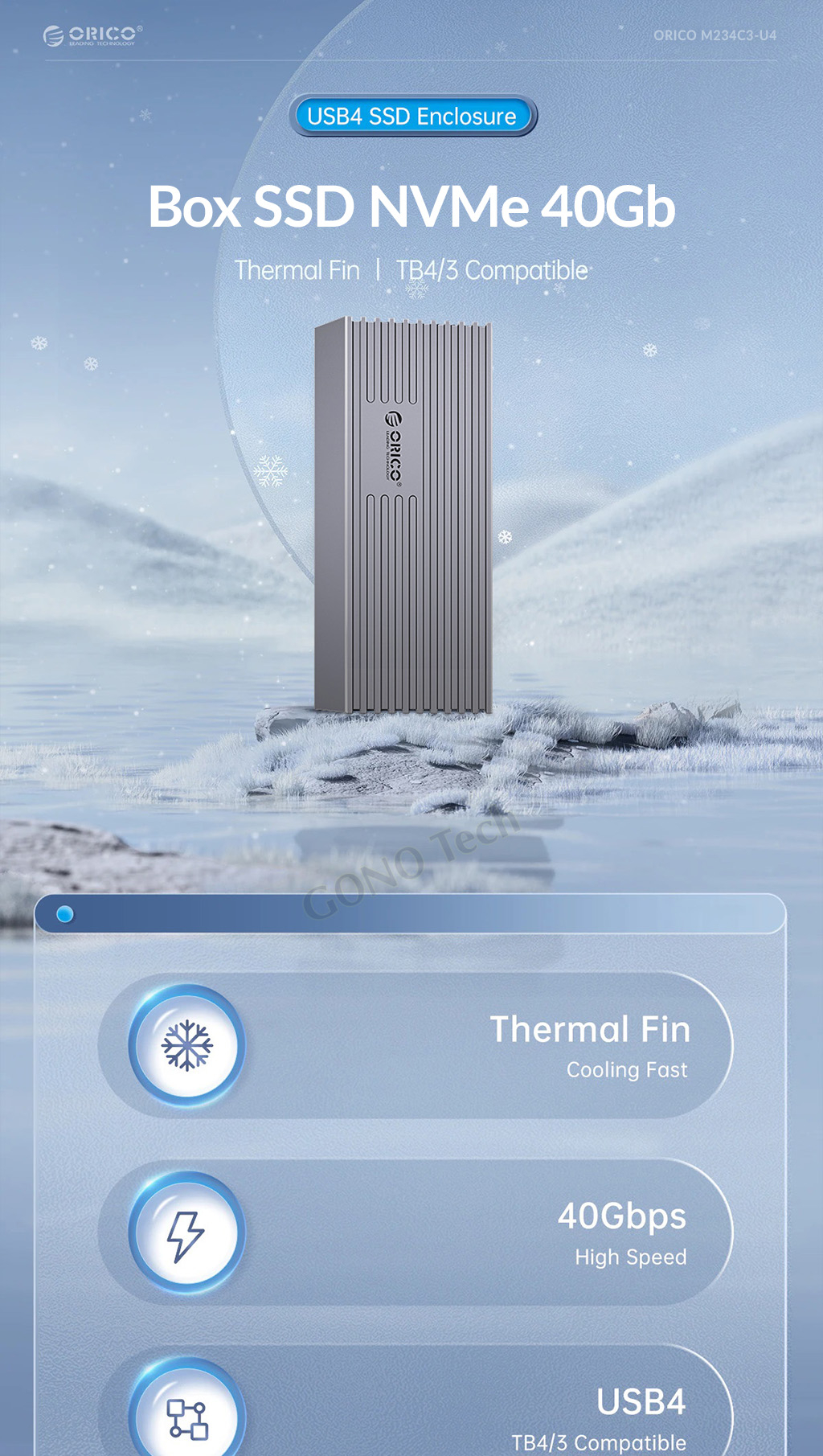 Box SSD M2 NVMe USB4 Thunderbolt 4 Orico M234C3-U4 40Gbps | Chuyển ổ cứng M.2 PCIe to USB Type C ...