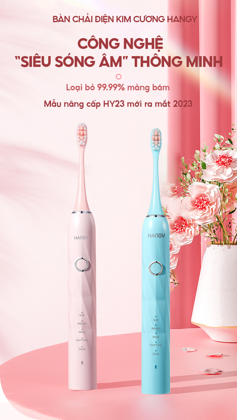 Combo 2 Bàn chải điện HANGY HY23 PRO siêu sóng âm thông minh chải sạch ...