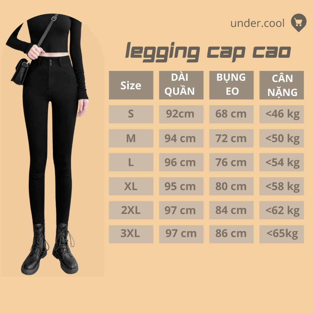 Quần Legging Nữ Cạp Cao Hai Khuy Khóa Trước UNDERCOOL UMI ưng cạp cao Siêu Co giãn 2 Túi trước ...