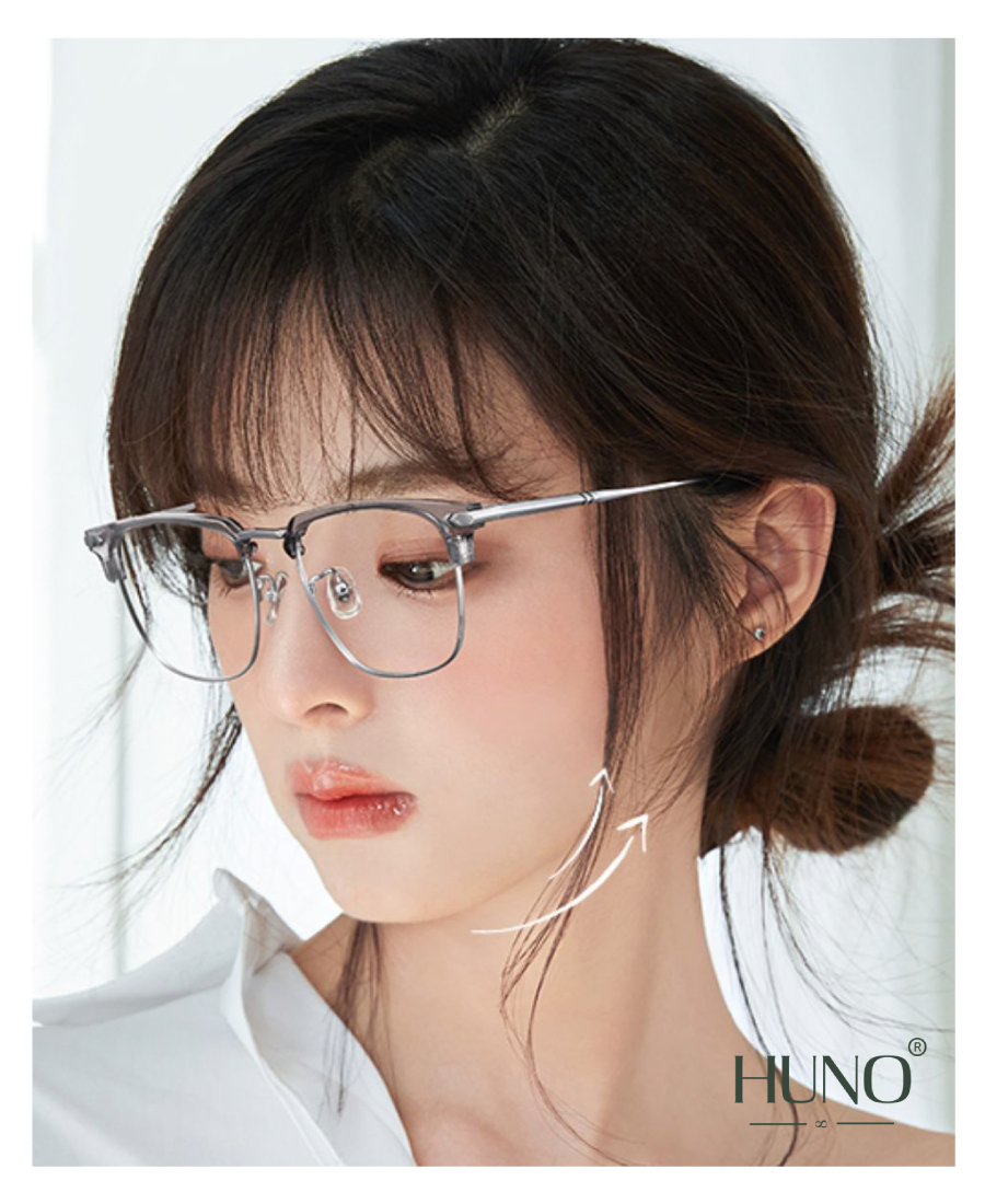Mắt kính Nam Nữ thời trang HUNO, gọng kính cận nam vuông kim loại cao ...