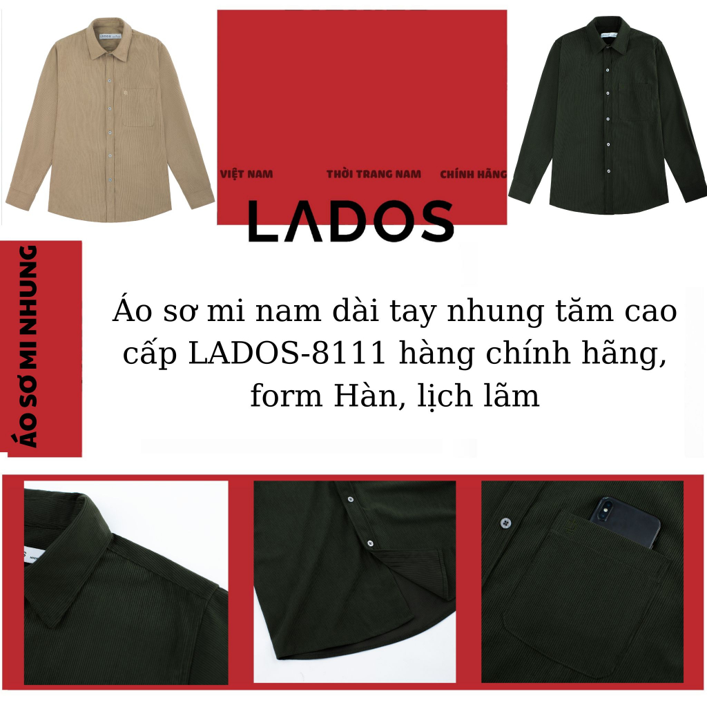 Áo sơ mi nam dài tay nhung tăm cao cấp LADOS-8111 hàng chính hãng, form ...
