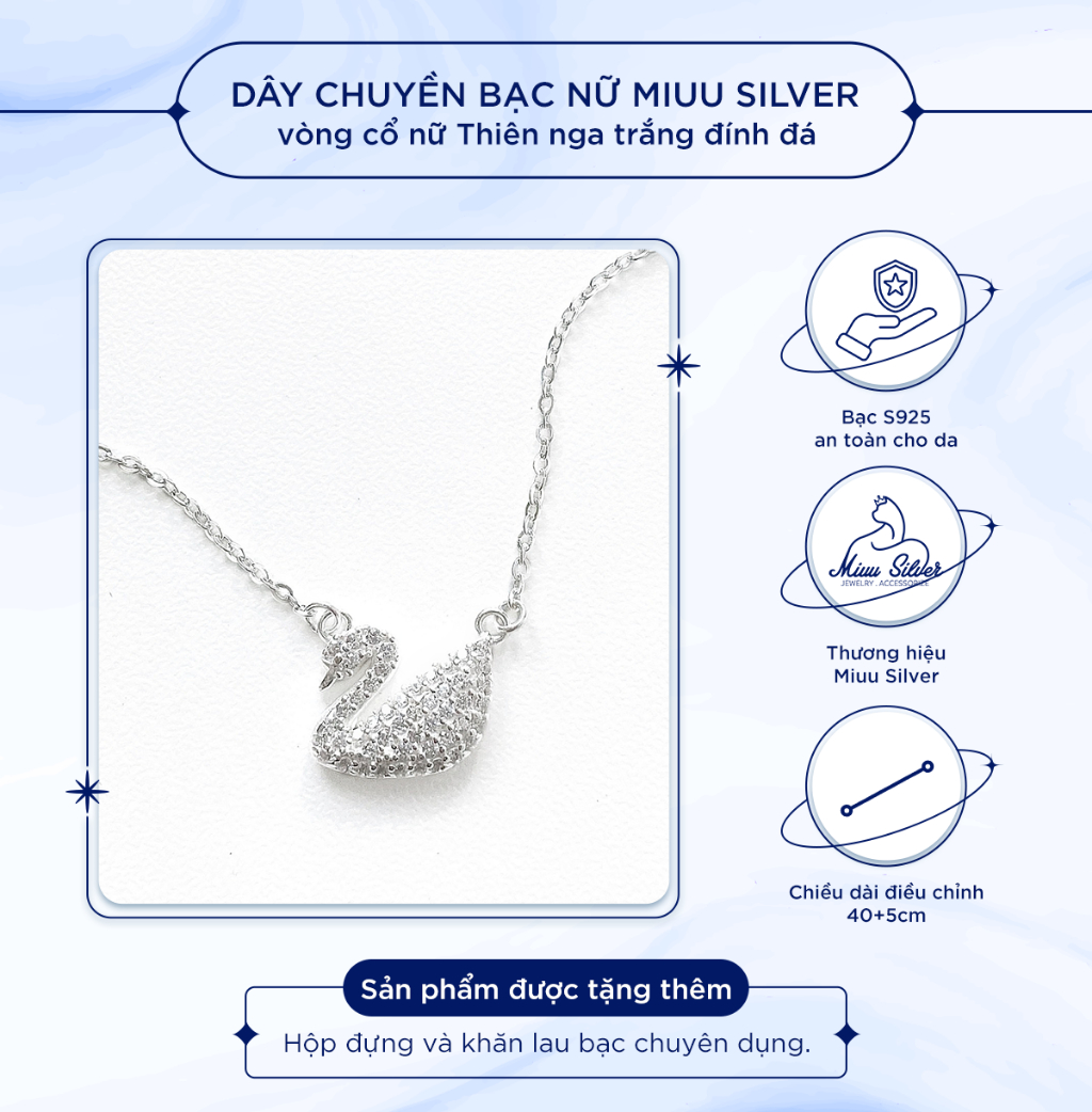 Dây chuyền bạc Miuu Silver, vòng cổ nữ Thiên nga trắng đính đá | Shopee ...