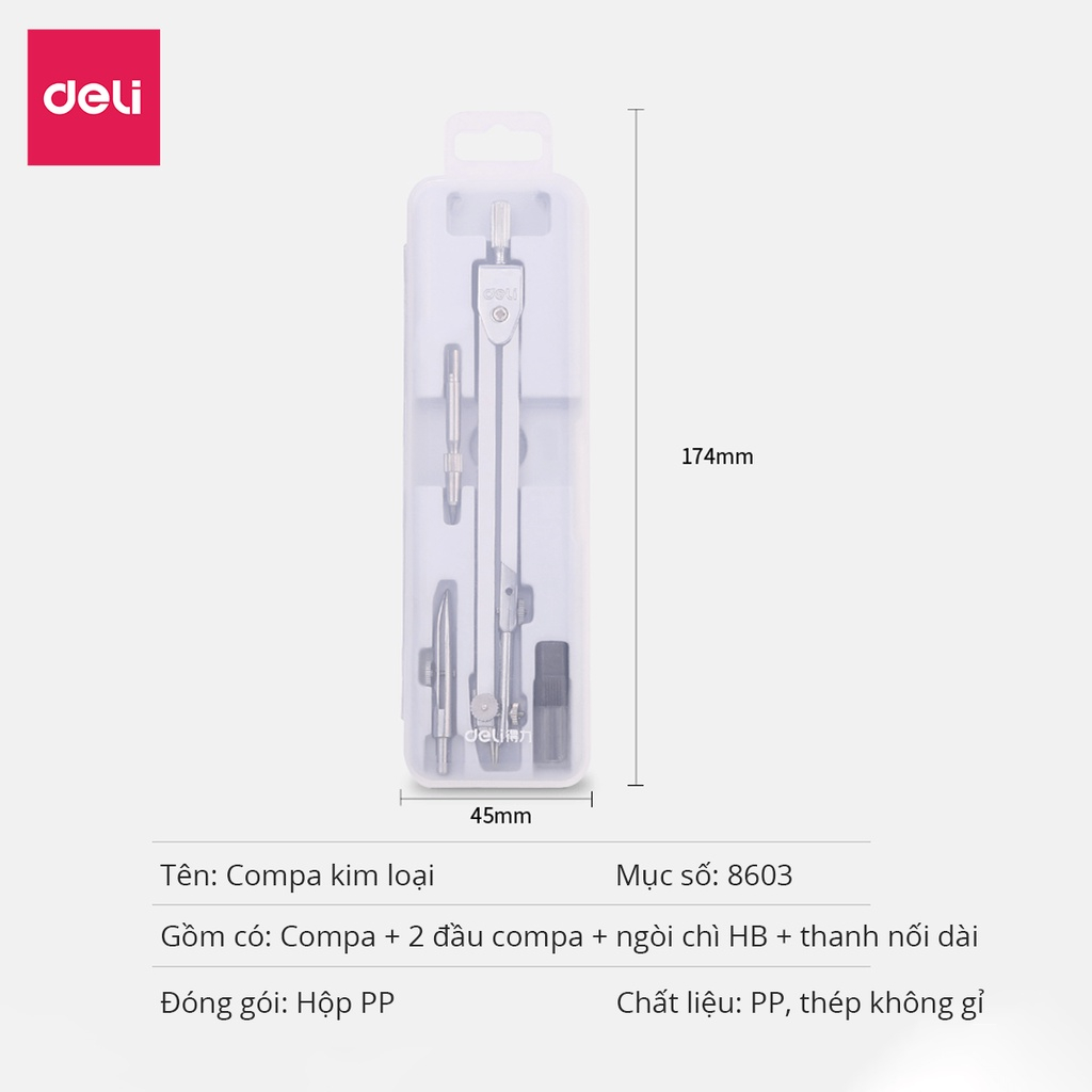 Bộ compa Deli kim loại chì bấm Deli vẽ tranh thiết kế chuyên dụng cho ...