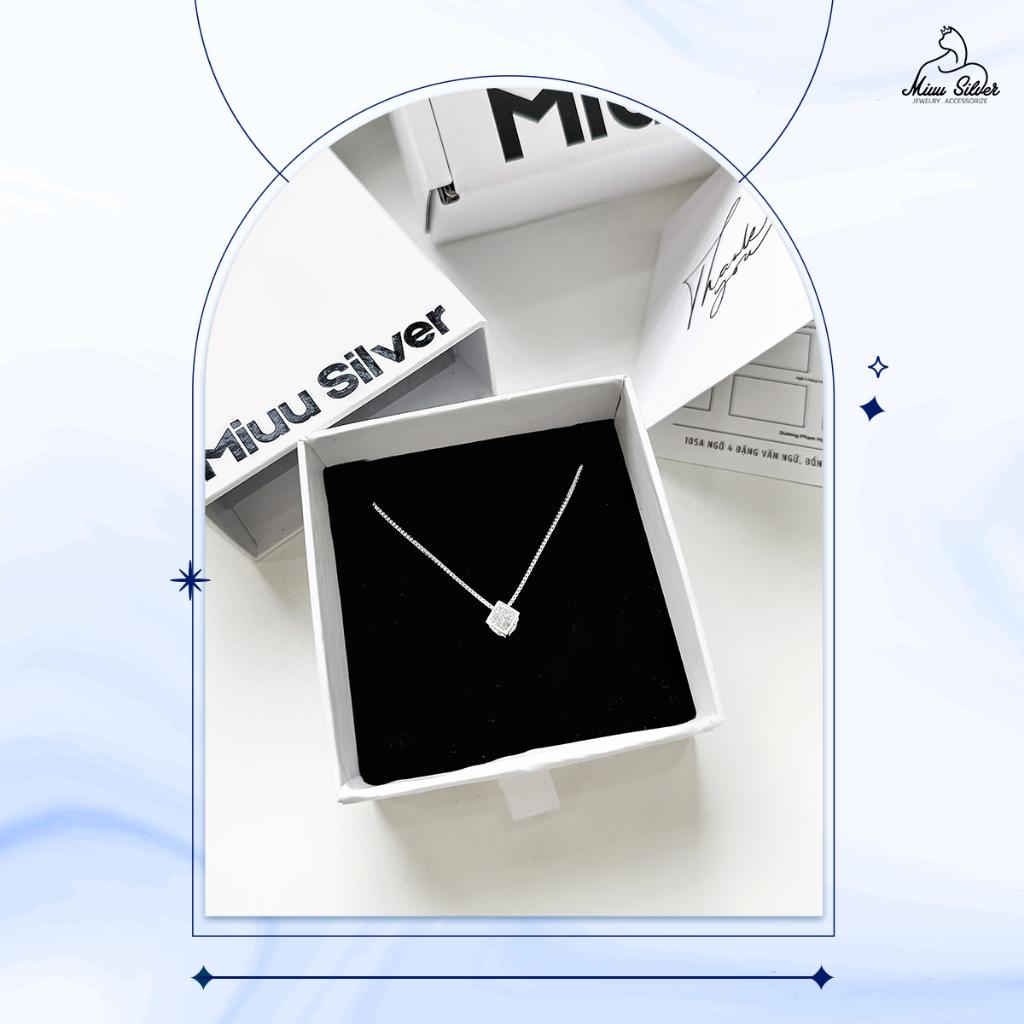 Dây chuyền bạc nữ Miuu Silver, vòng cổ lập phương đính đá Cube Necklace ...