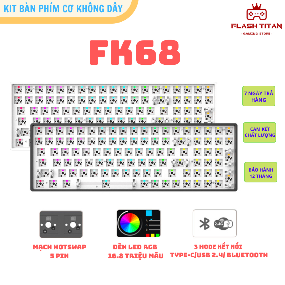 Bộ Kit Bàn Phím Cơ Không Dây FK68 Led RGB - Hotswap 5 Pin - 3 Chế Độ ...