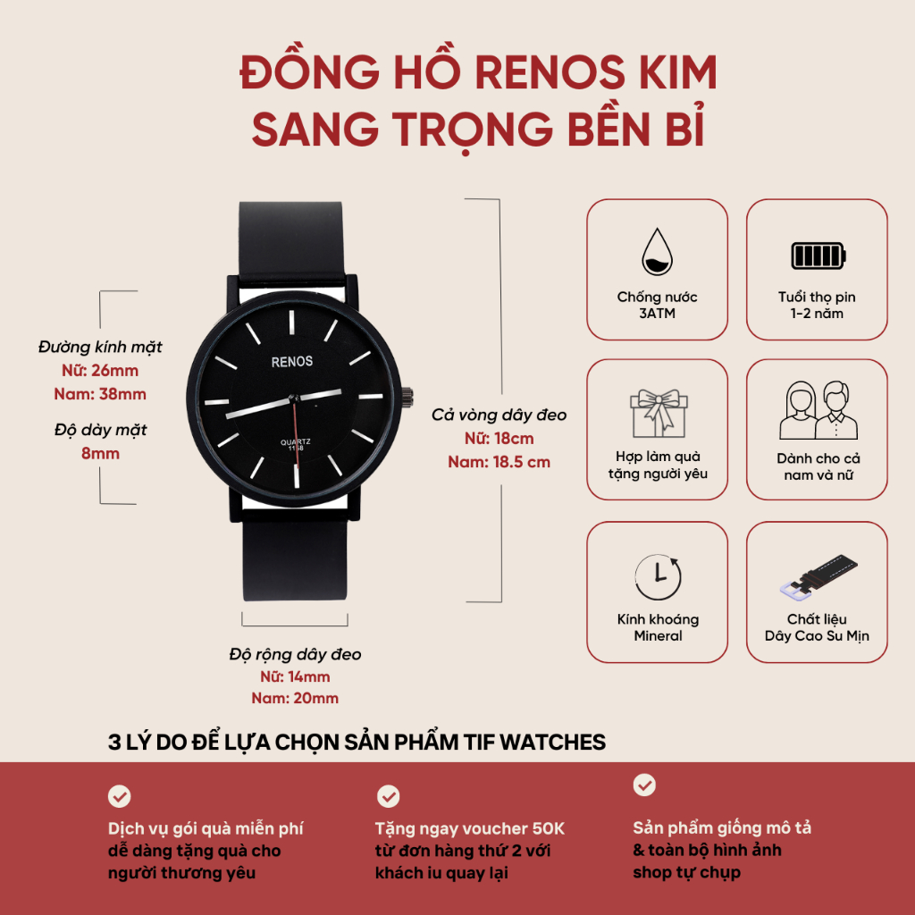 Đồng Hồ Nam Nữ Chính Hãng RENOS Tif Watches - Đồng Hồ Đôi Dây Cao Su ...