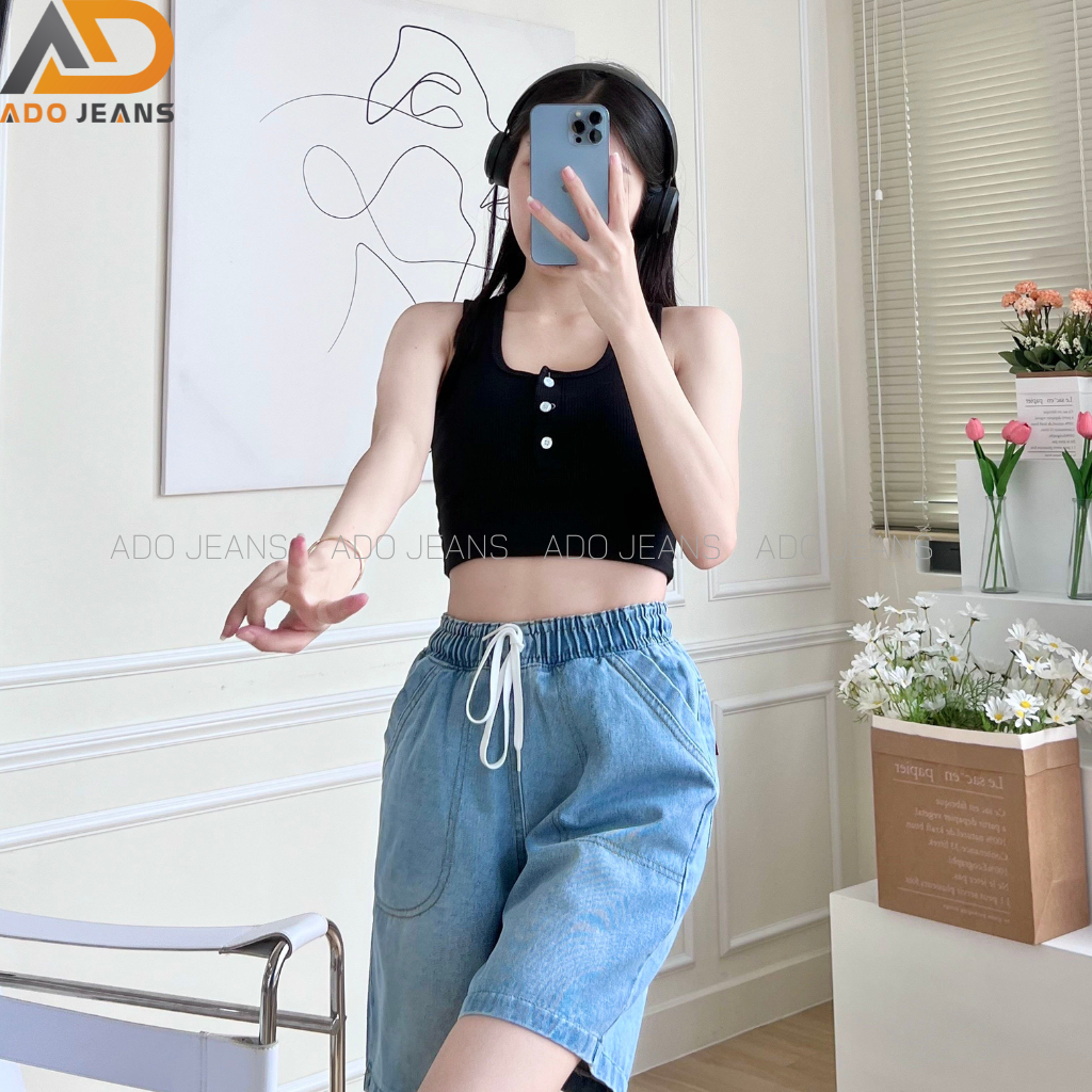 Quần ngố Jean lưng chun dây thắt, lưng thun co giãn có bigsize thương ...