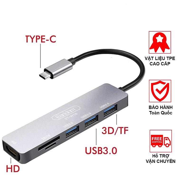 Hub chuyển đổi từ cổng USB TypeC 6 in 1 Earldom W18 (USB TypeC 6 to ...