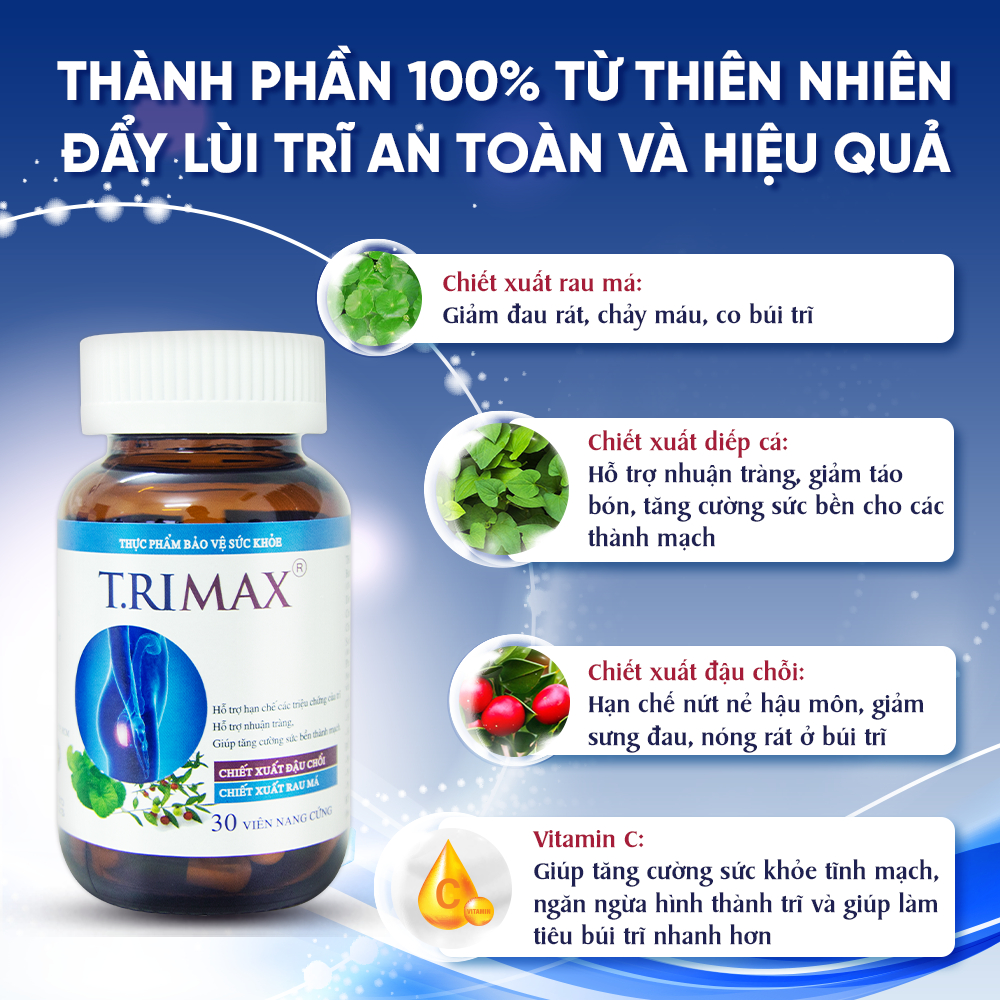 Trimax - Viên uống và gel bôi trĩ giúp co búi trĩ, giảm nhanh các triệu ...