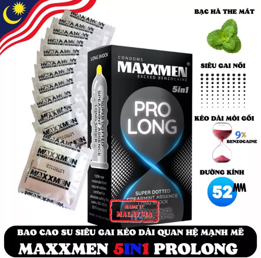 Bao cao su MAXXMEN 5in1 PROLONG Kéo dài thời gian, Gân gai, Siêu mỏng | Shopee Việt Nam