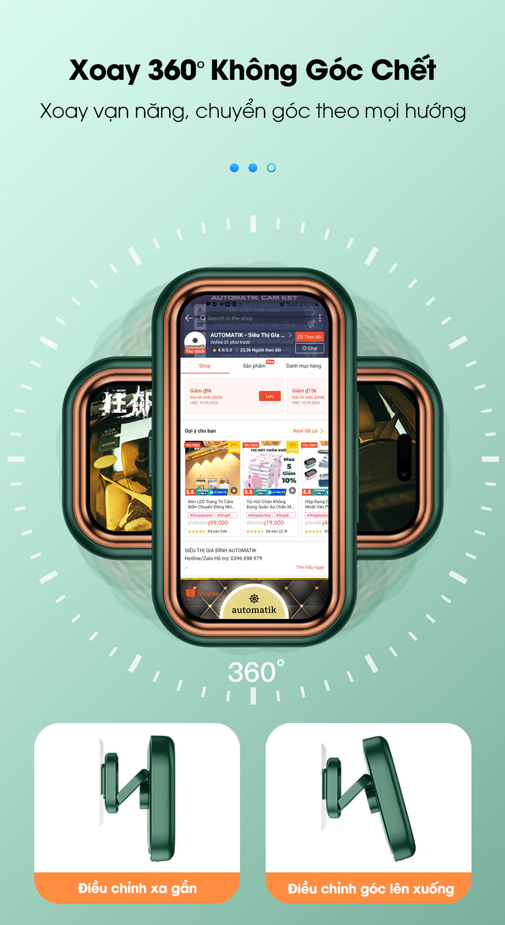 Hộp Đựng Điện Thoại Nhà Tắm Chống Nước 360 Độ Treo Tường Cảm Ứng Giá Đỡ ...