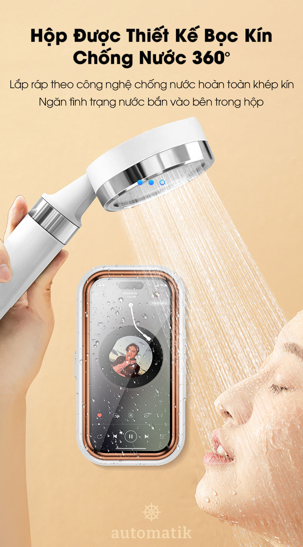 Hộp Đựng Điện Thoại Nhà Tắm Chống Nước 360 Độ Treo Tường Cảm Ứng Giá Đỡ ...