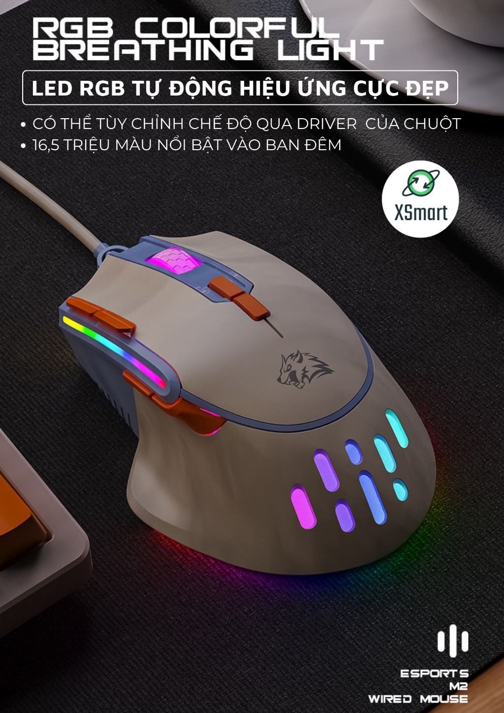 Chuột Cơ Máy Tính Gaming M2 Led RGB Thiết Kế Cực Ngầu Cài Macro Chuyên ...