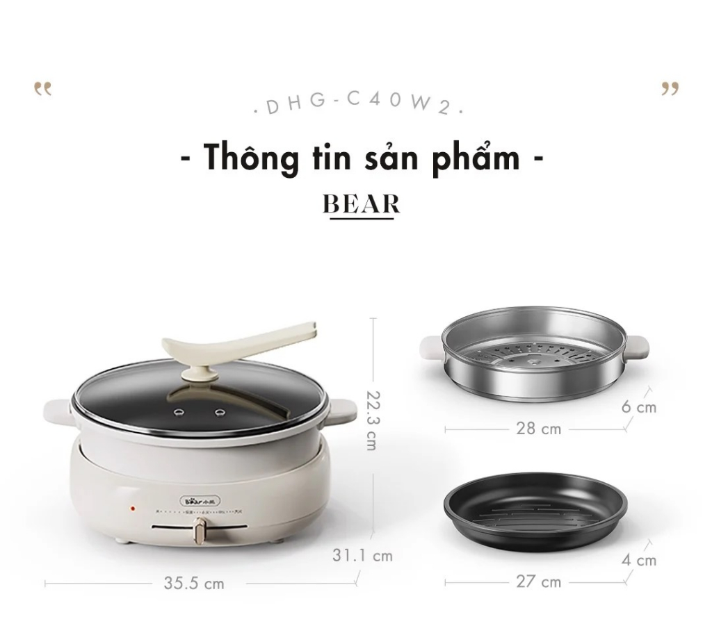 Bộ Nồi Lẩu Nướng Bear 3 khay 3in1 DHG-C40W2 - Hàng Chính Hãng | Shopee Việt Nam