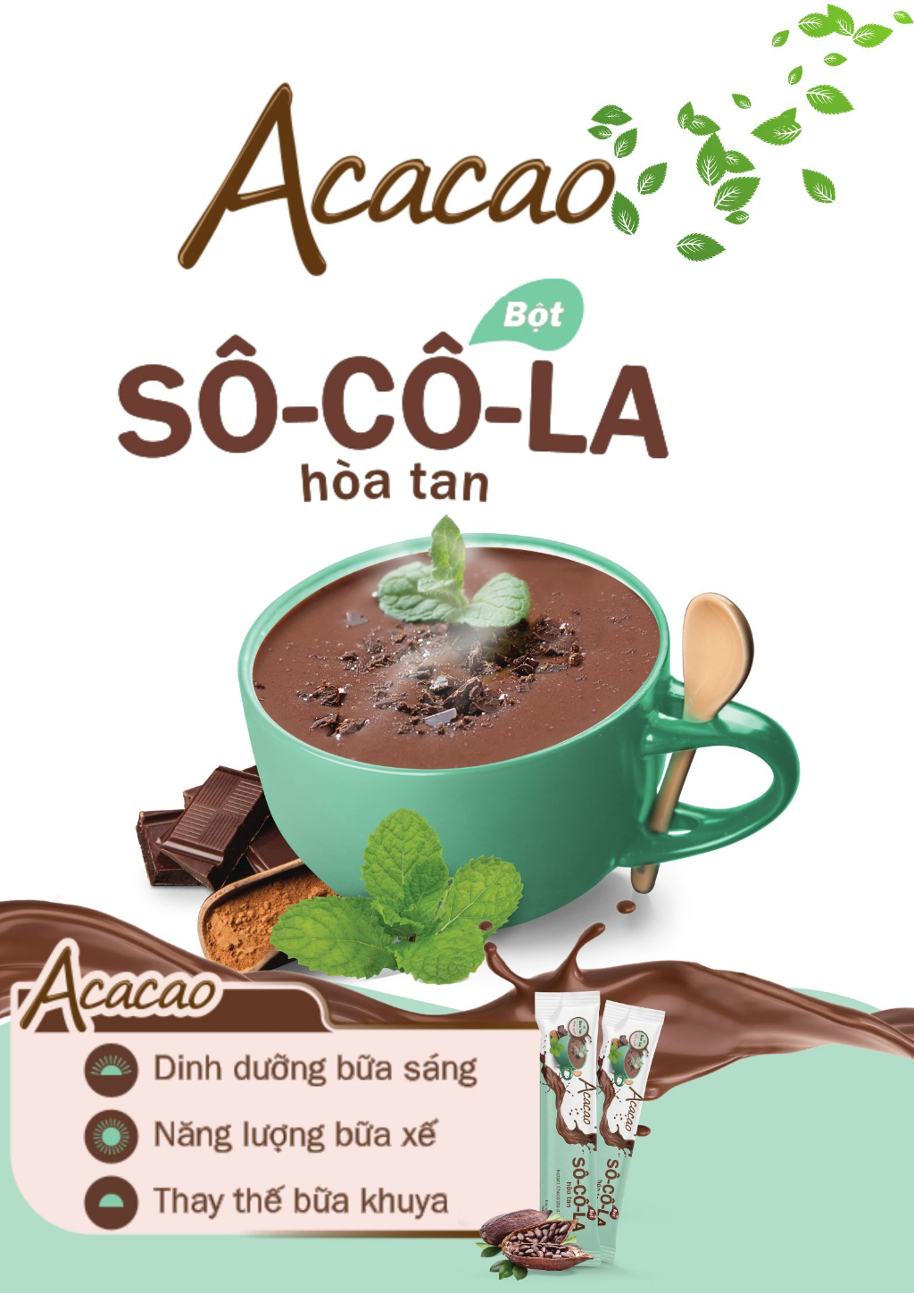 Bột Socola Hòa Tan Acacao Vị Bạc Hà, Bột Socola Uống Liền, Cacao Nguyên ...