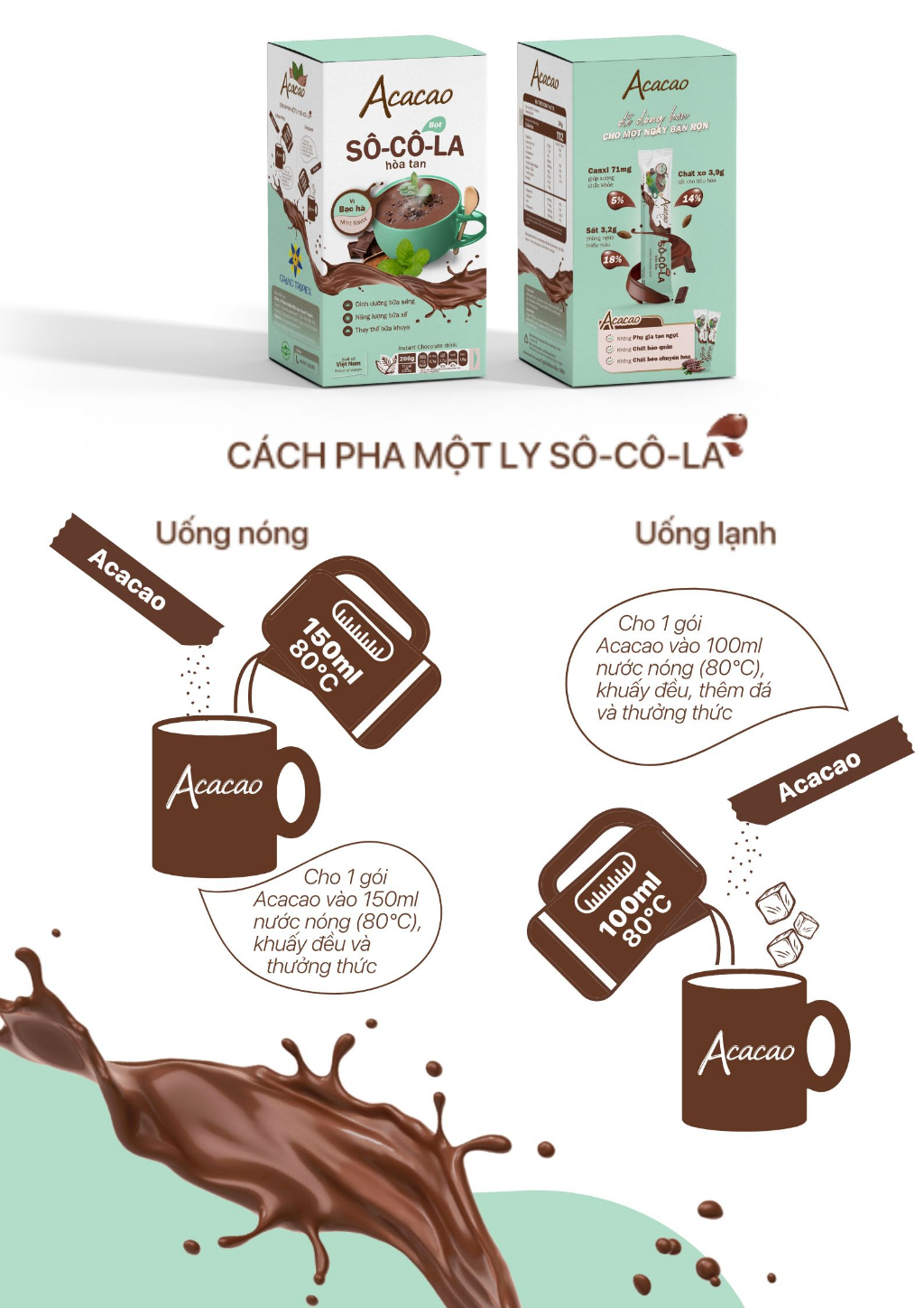 Bột Socola Hòa Tan Acacao Vị Bạc Hà, Bột Socola Uống Liền, Cacao Nguyên ...