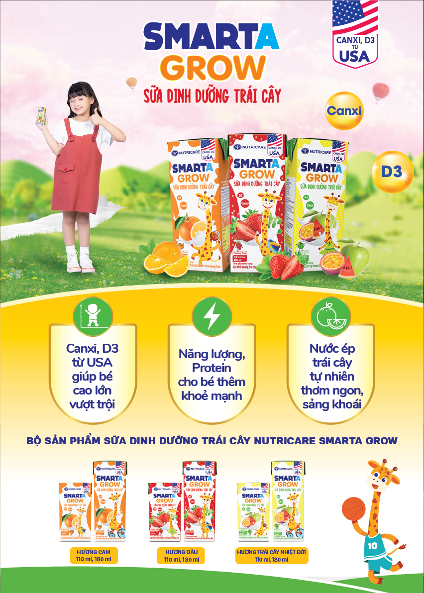 Thùng sữa Nutricare Smarta Grow hương Trái cây nhiệt đới (180ml x 48 ...