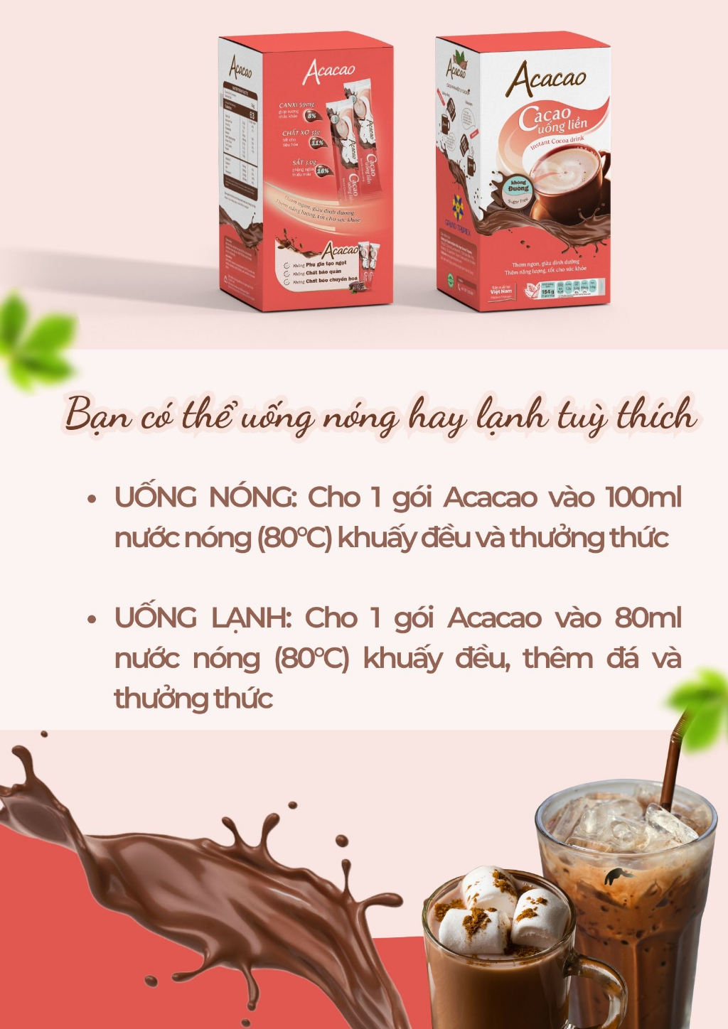 Bột Cacao Hòa Tan Acacao Không Đường Uống Liền Tiện Lợi, Bột Cacao Dinh ...