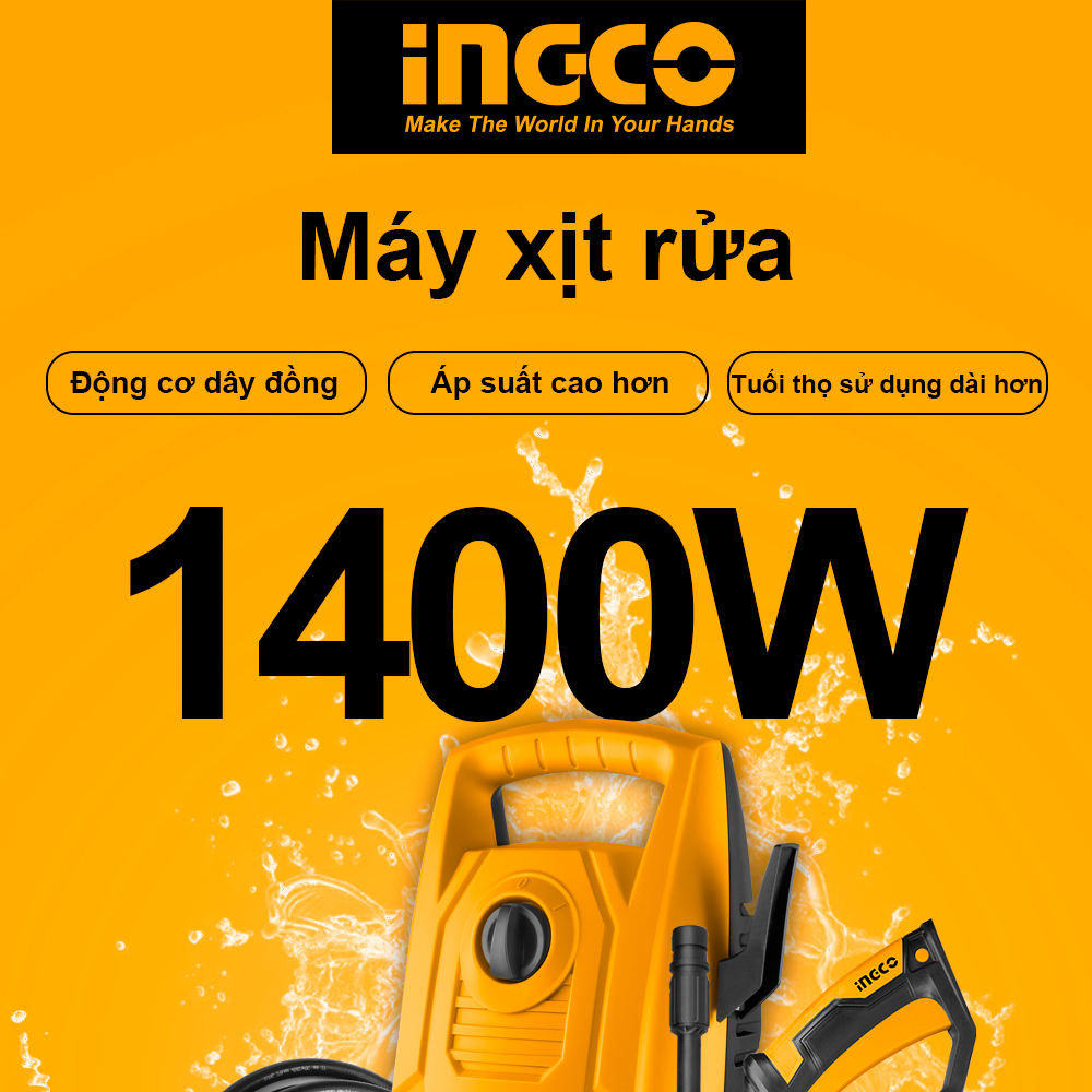 Máy rửa xe ingco áp lực cao giá rẻ HPWR14008 130Bar 1400W | HPWR16008 ...