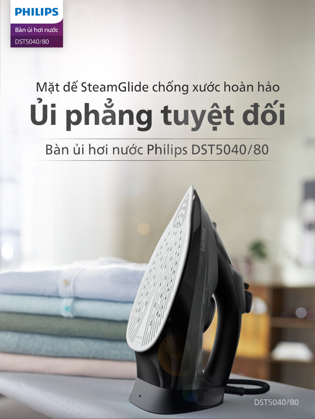 Bàn Ủi Hơi Nước Philips DST5040/80 |2600W| Mặt đế SteamGlide chống trày ...