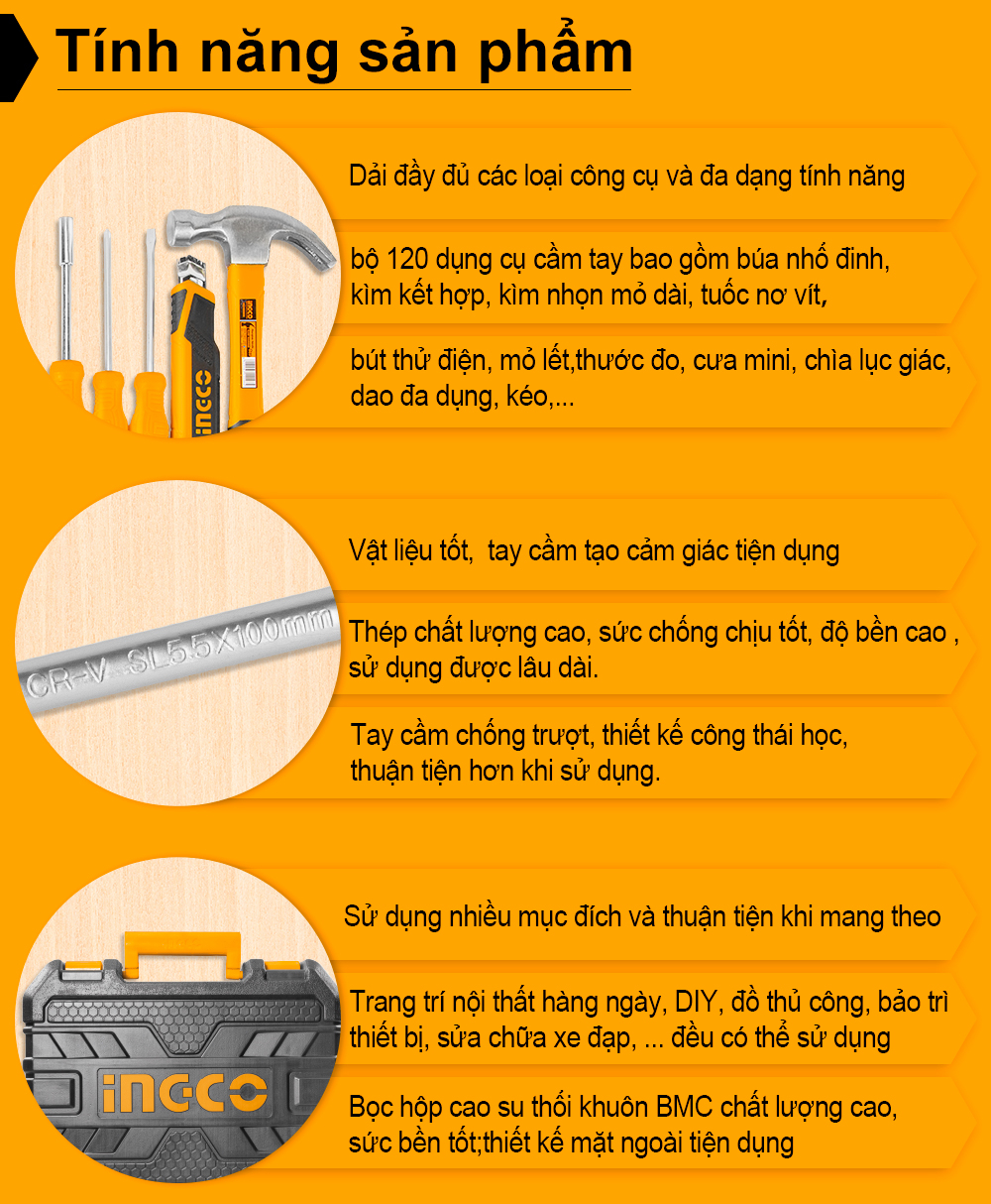 Bộ dụng cụ đa năng Ingco HKTHP21201 120 chi tiết tiện ích cho kỹ thuật ...