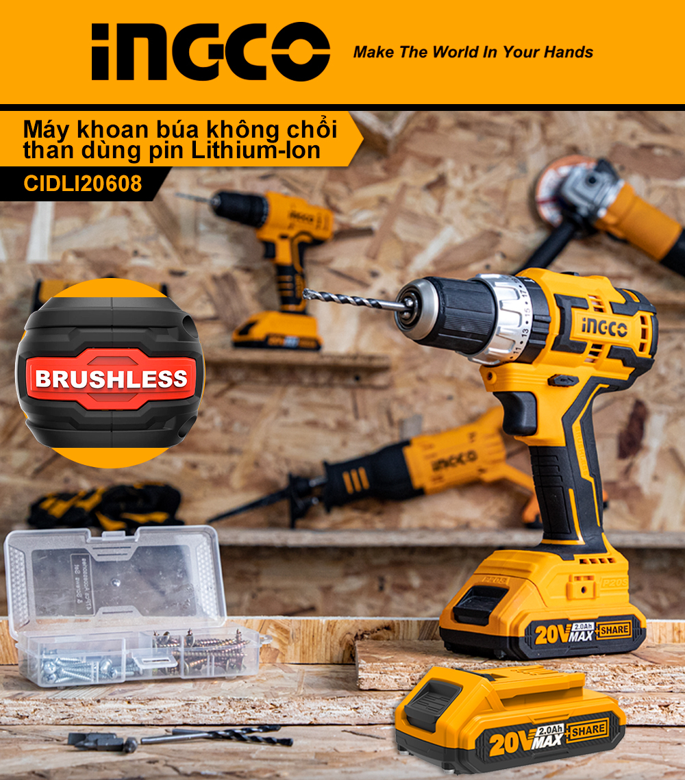 Máy khoan pin không chổi than chính hãng CIDLI20668 66N.m | CIDLI20605 ...