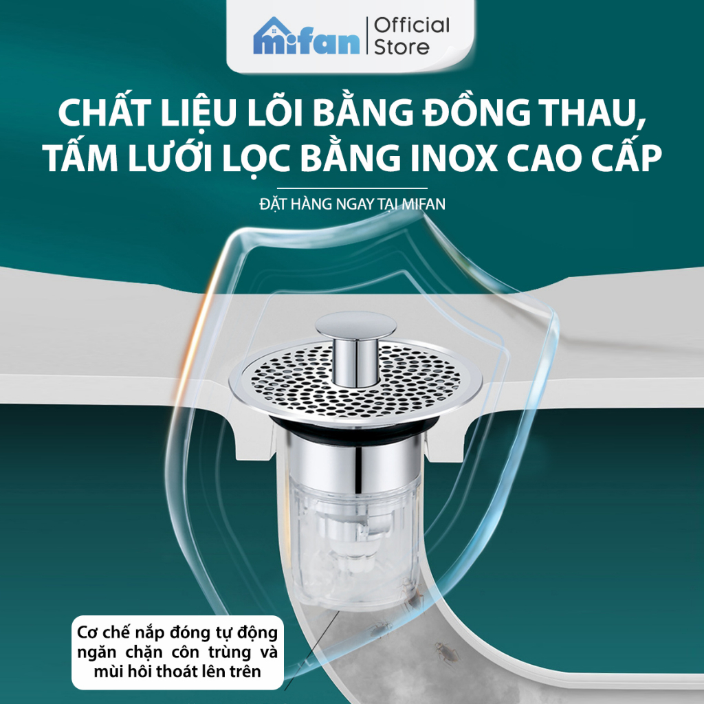 Nắp chặn lỗ thoát nước bồn rửa mặt nhà tắm cao cấp Mifan - Ngăn mùi hôi ...