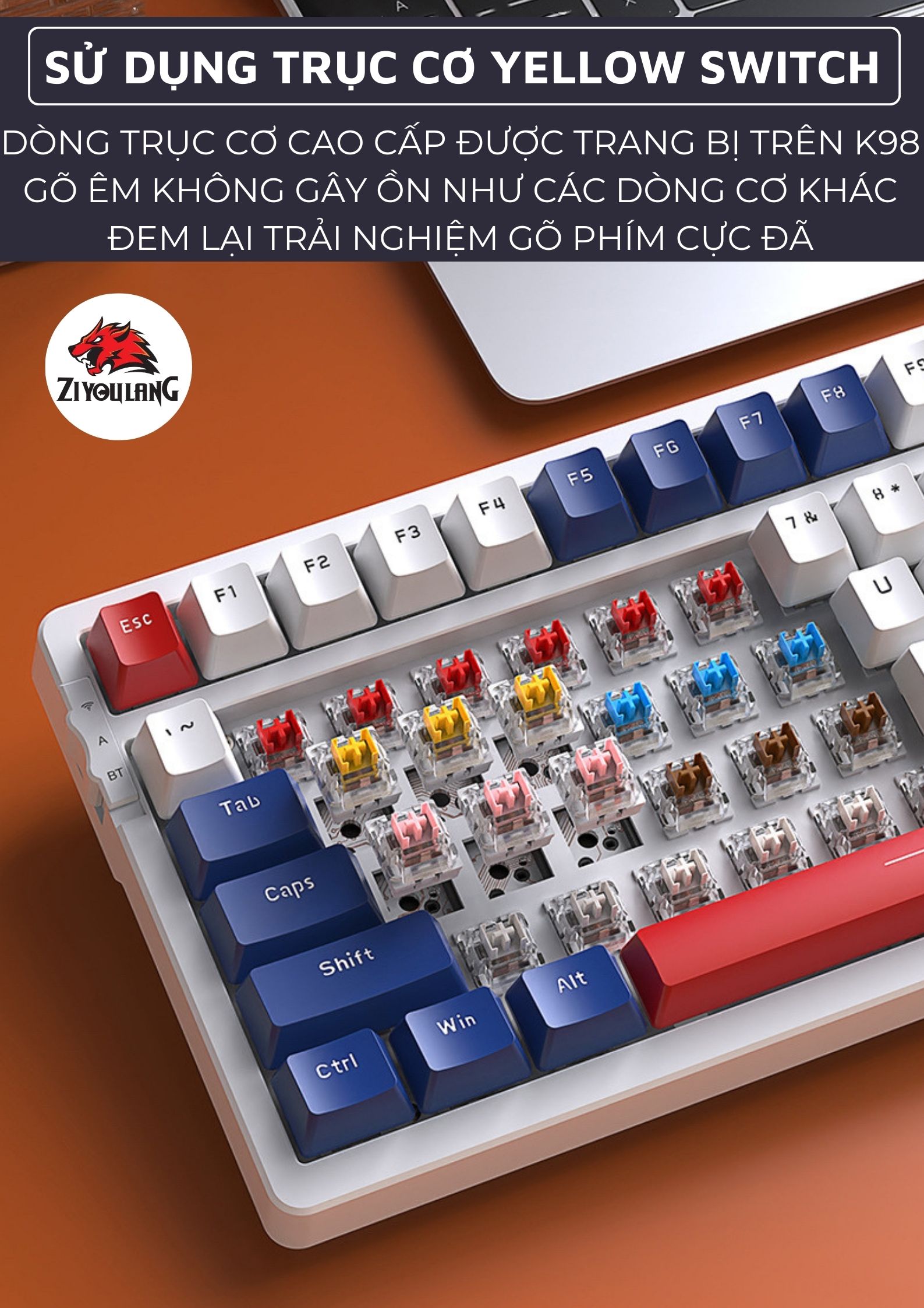 Bàn Phím Cơ Không Dây Bluetooth ZiyouLang K98 PRO Full Size LED RGB Có Hotswap Lót Foam Gõ Cực ...