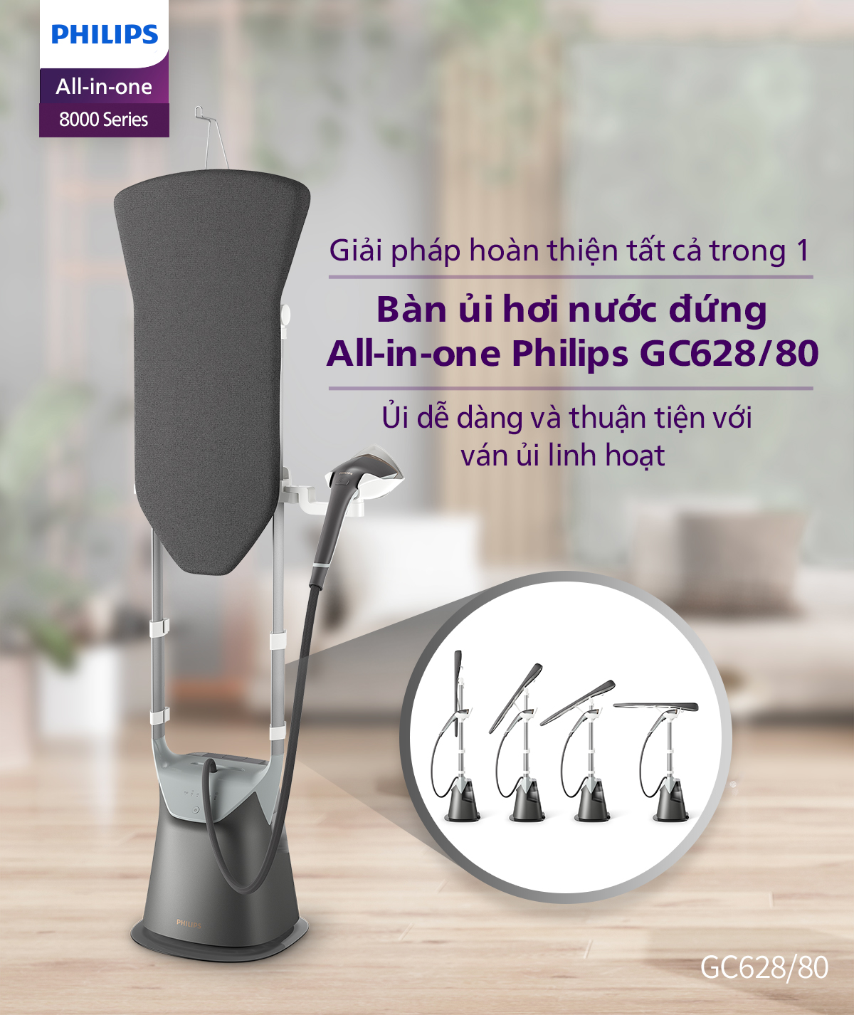 Bàn Ủi Hơi Nước Đứng Cao Cấp Philips GC628/80 All in one 8000 series ...