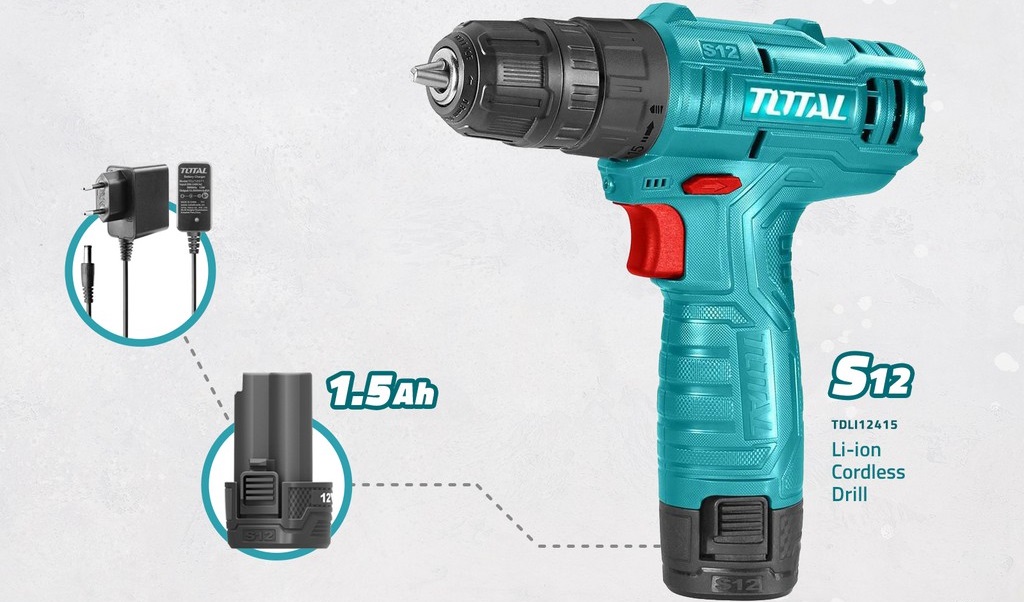 Máy khoan, vặn vít dùng pin 12V TOTAL TDLI12415 - Kèm 1 viên pin 1.5Ah ...