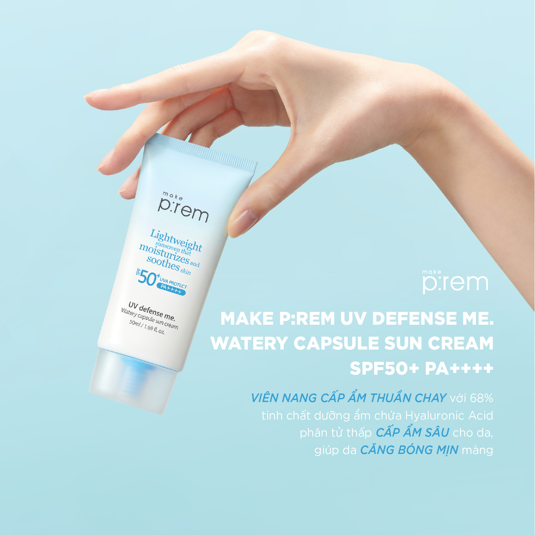 Kem chống nắng hóa học dưỡng ẩm mỏng nhẹ Make P:rem UV defense me. Watery capsule sun cream 50ml ...